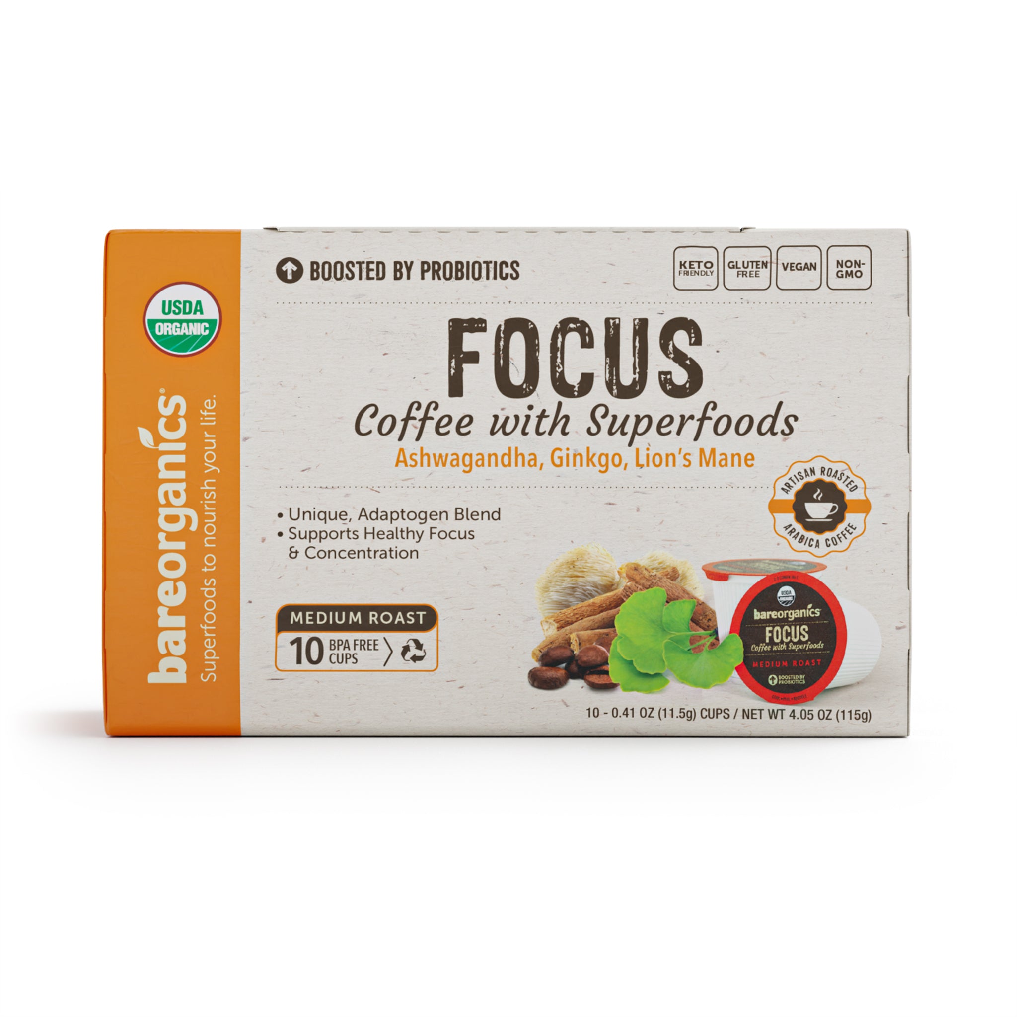 Organic Focus Coffee With Superfoods (10ct Single Serve Cups ...