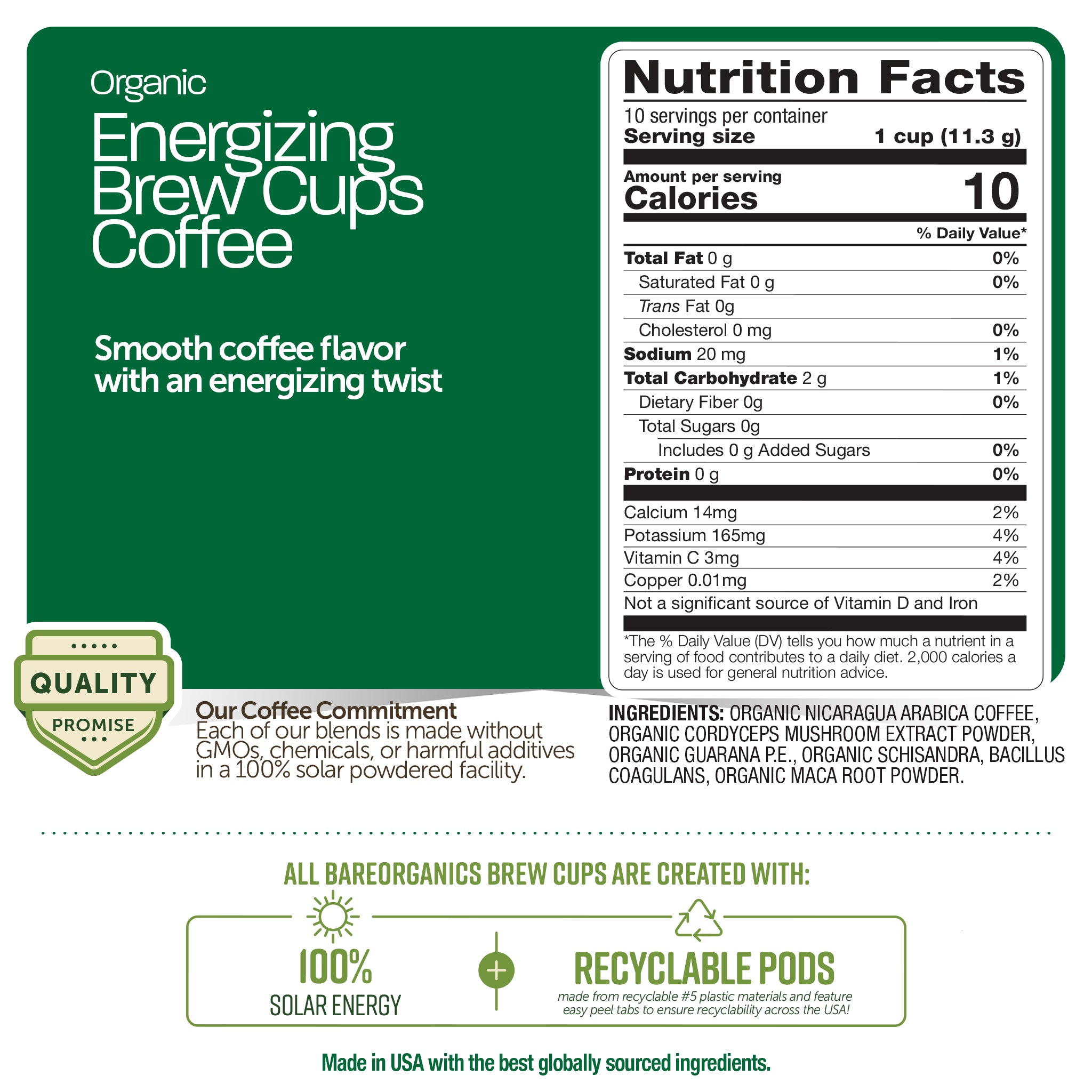Organic Energizing Coffee With Superfoods (10ct Single Serve Cups ...